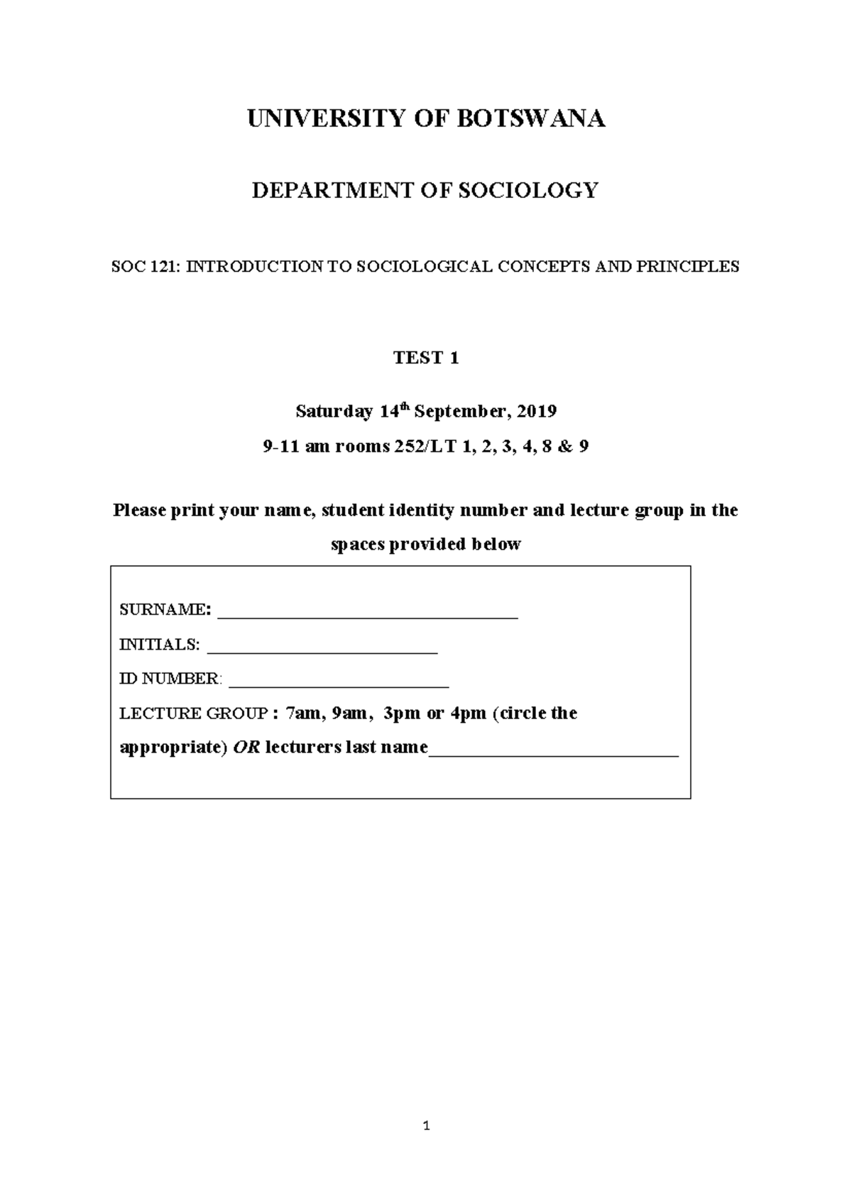 SOC 121 Test 1 2019: Comprehensive Answers and Key Concepts - Studocu