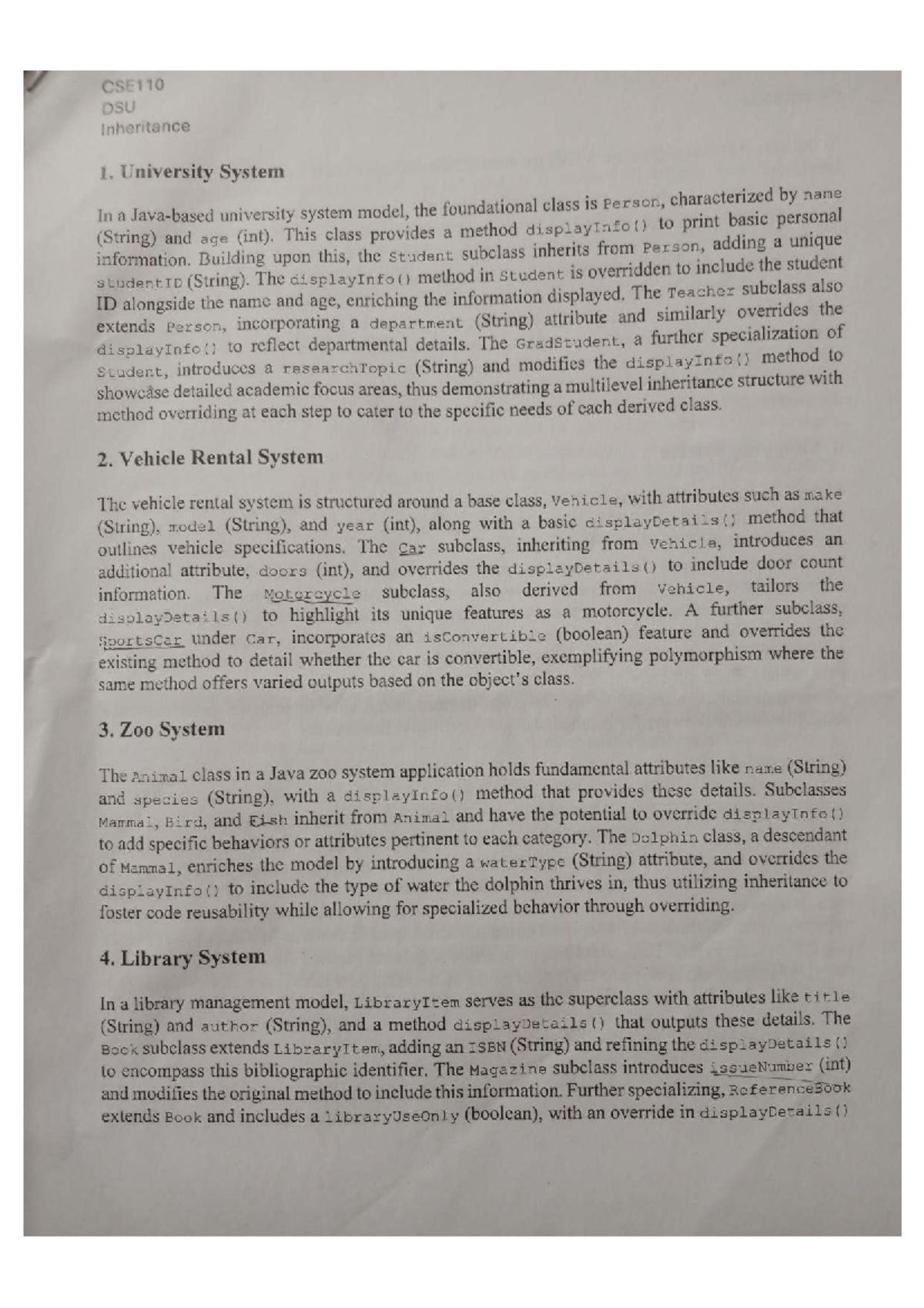 CSE110 Assignment: Inheritance in University & System Models - Studocu