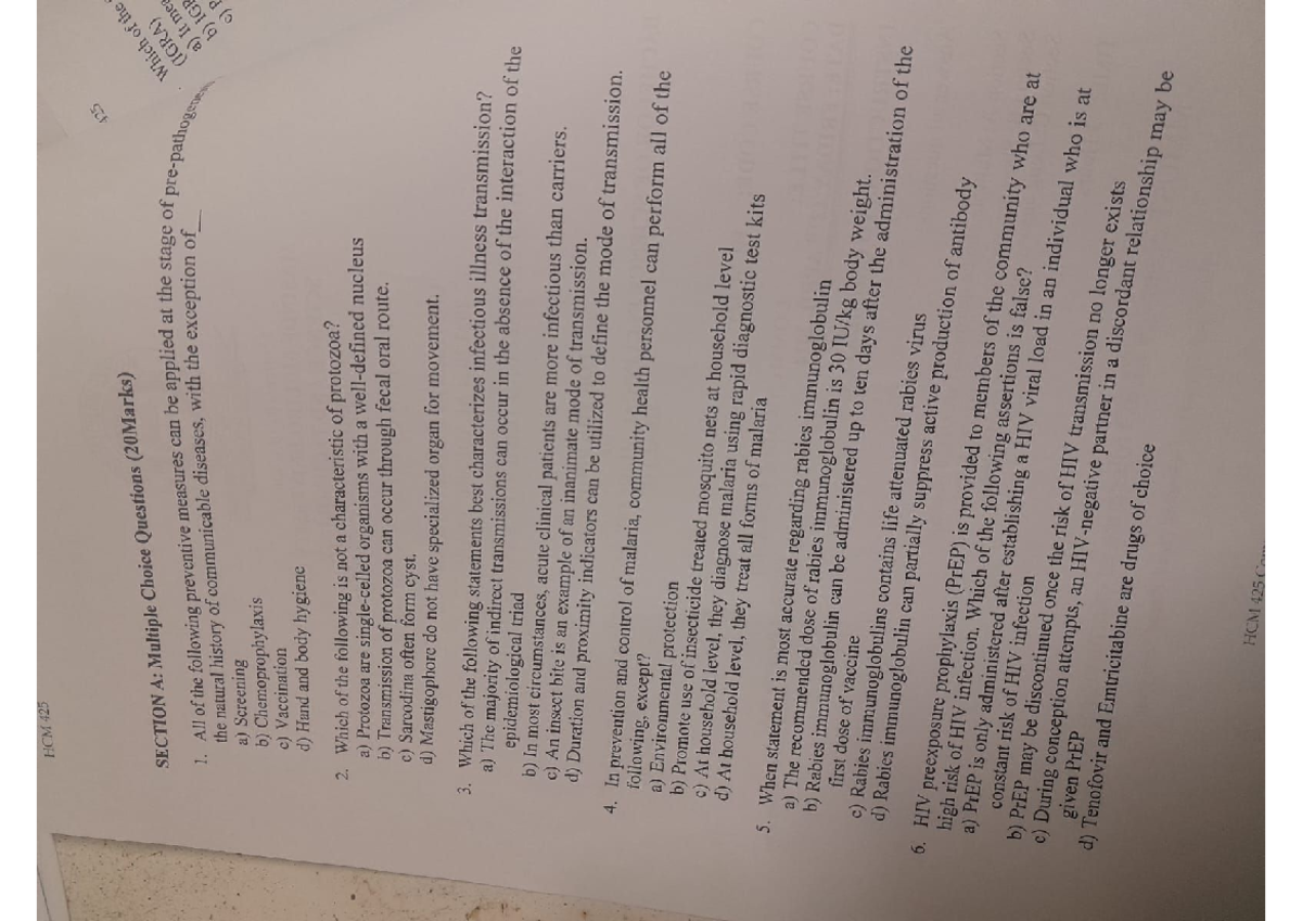 HCM 425 STX A: Communicable Diseases Exam MCQs & SAQs - Studocu