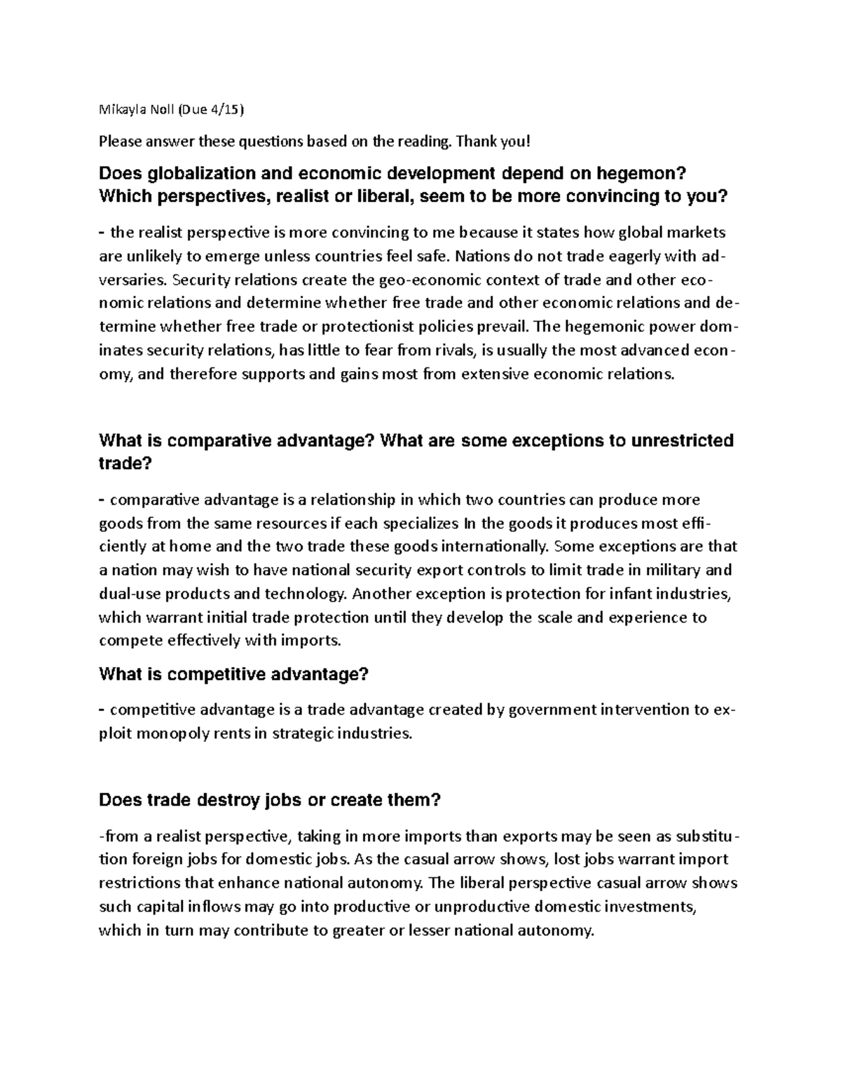 Assignment 20: Analyzing Liberal & Realist Views on Globalization - Studocu