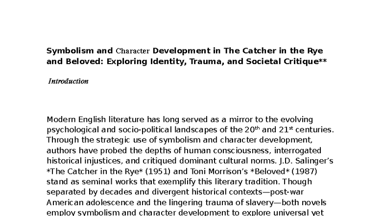 ENGL 101: Symbolism & Character Development in Salinger and Morrison ...