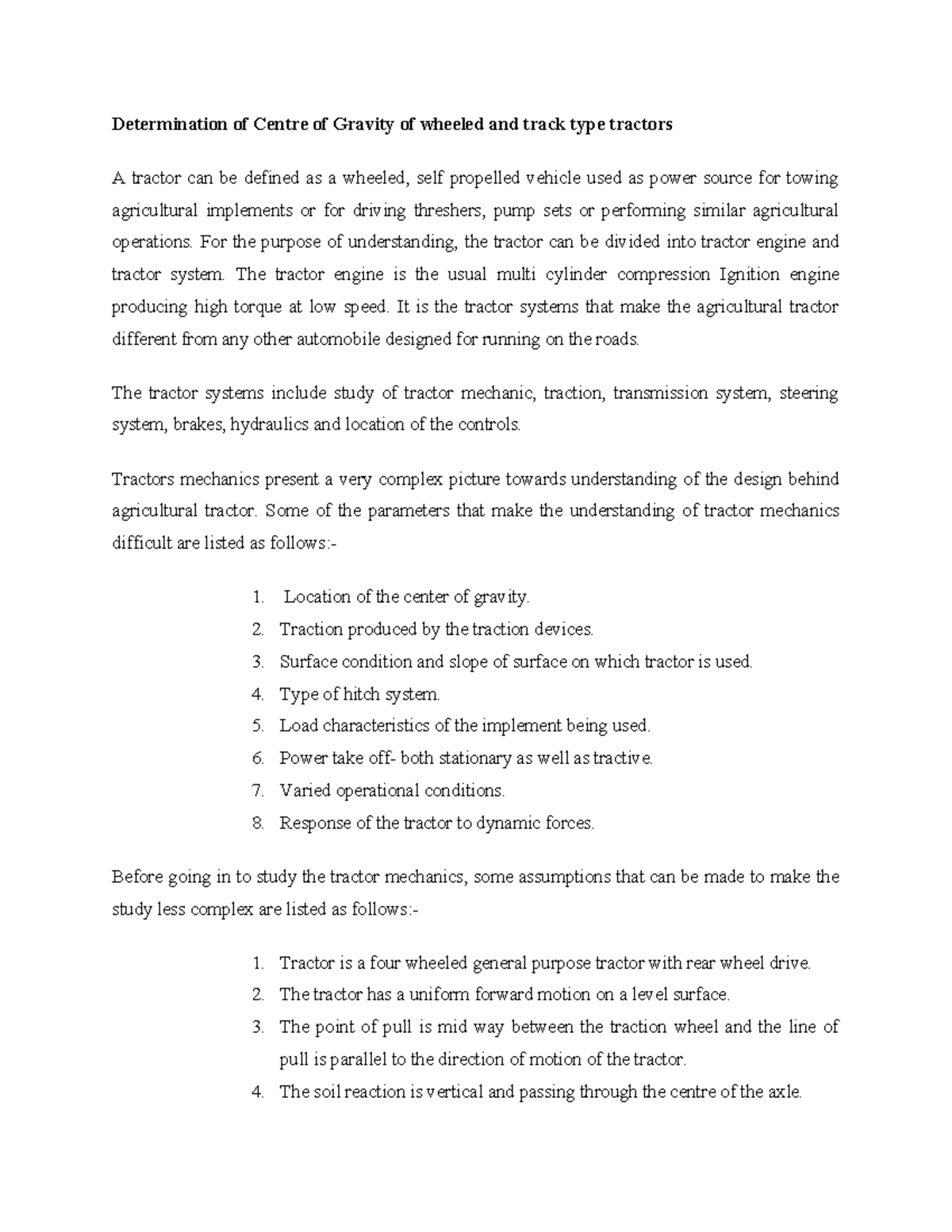 AGEN 333 Determination of Centre of Gravity of wheeled and track type ...