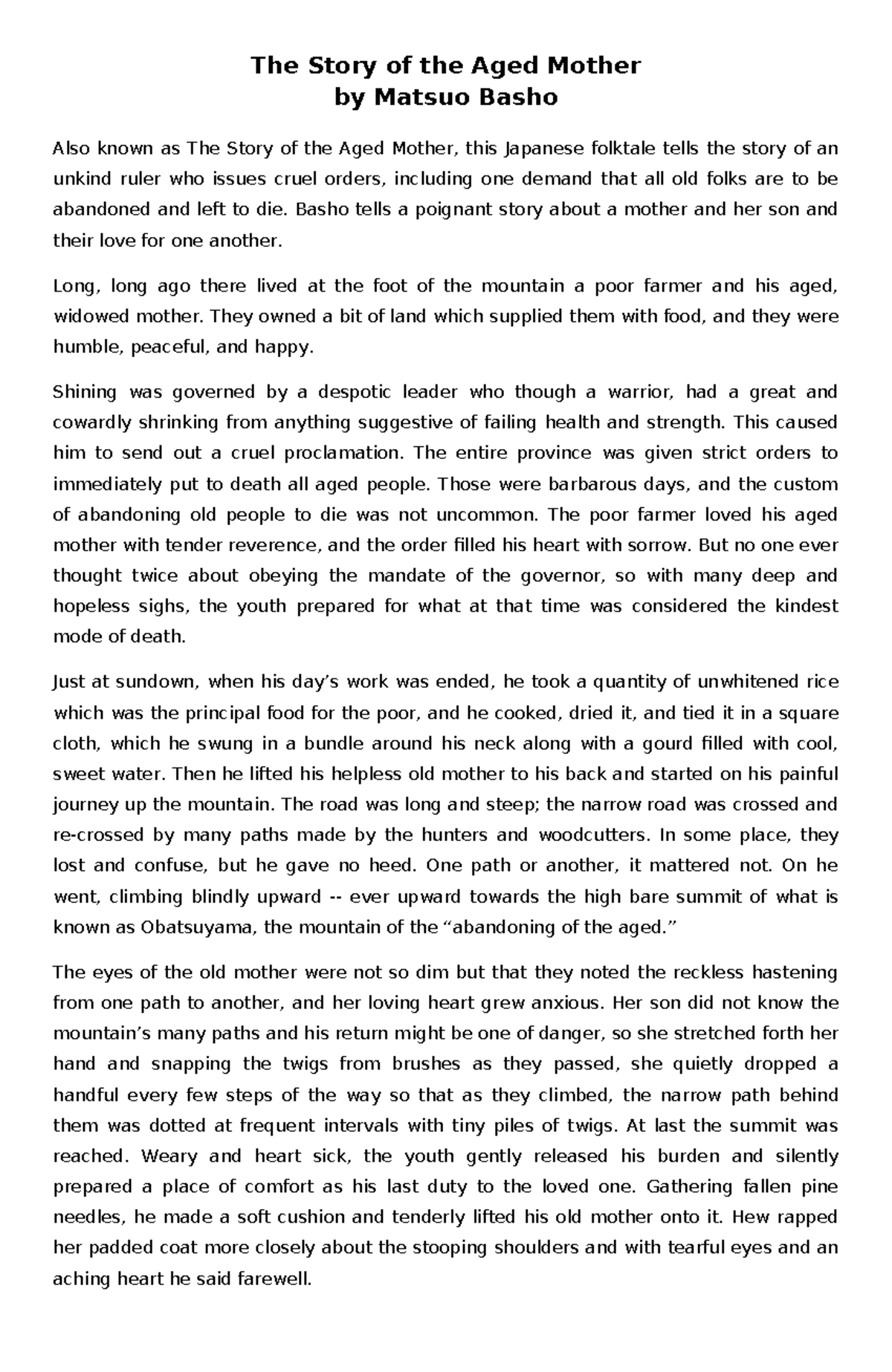 The Story of the Aged Mother: A Poignant Japanese Folktale Analysis ...