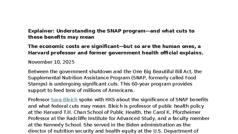 Understanding the Impact of SNAP Cuts: Implications & Responses - Studocu