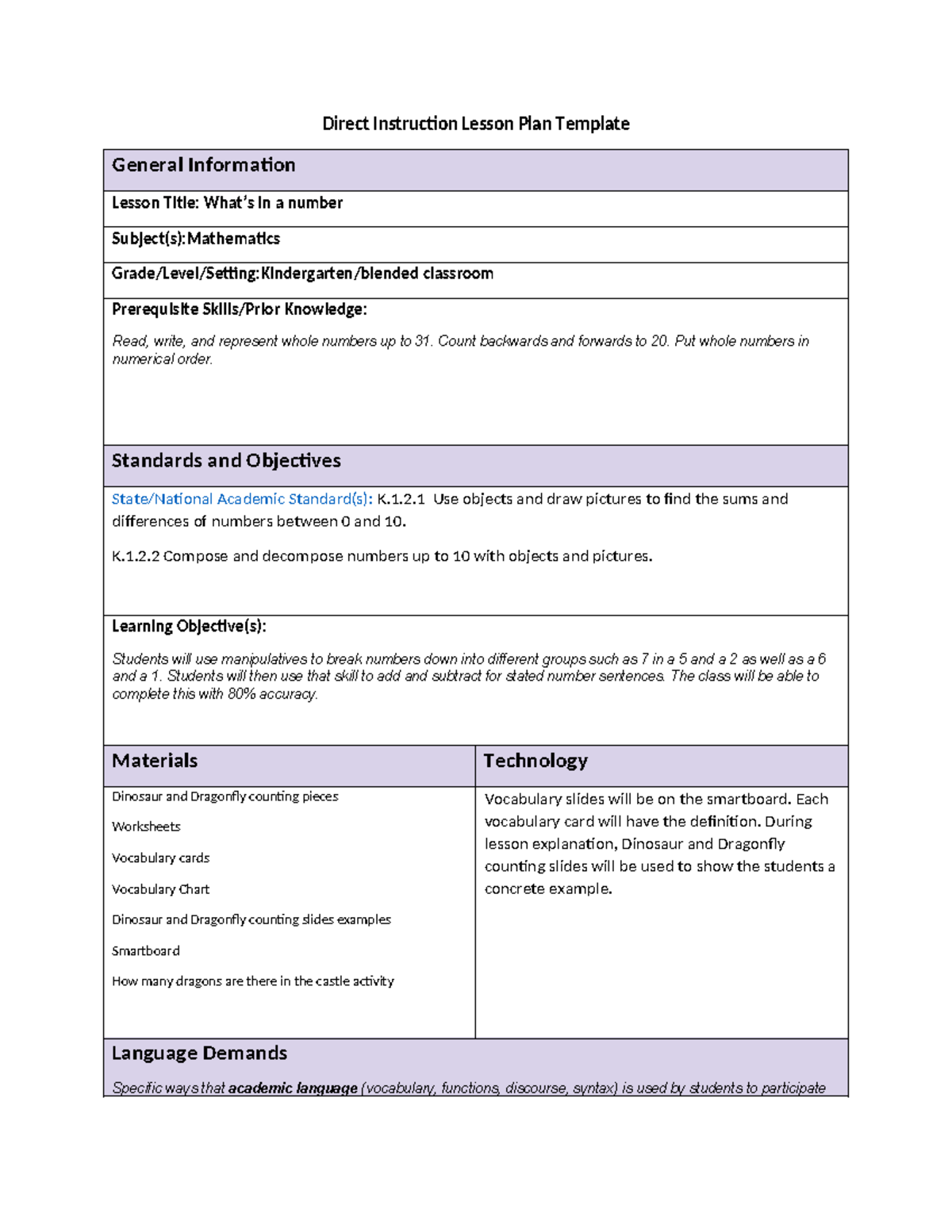 LMM2 Direct instruction lesson plan for mathematics concepts - Studocu