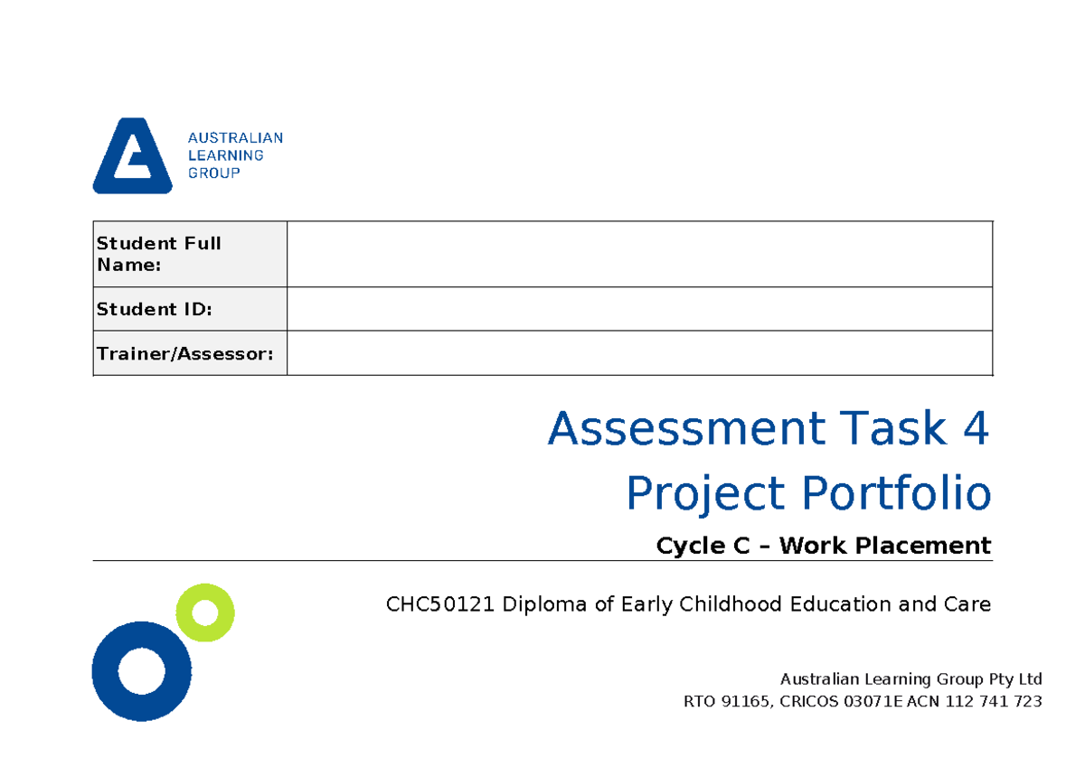 Project Portfolio - Assessment Task 4 - CHC50121 - Work Placement Cycle ...