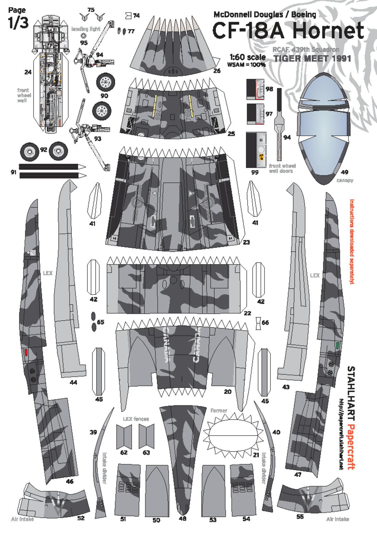 F18 Grey Tiger Papercraft Model - McDonnell Douglas Boeing 1:60 Scale ...