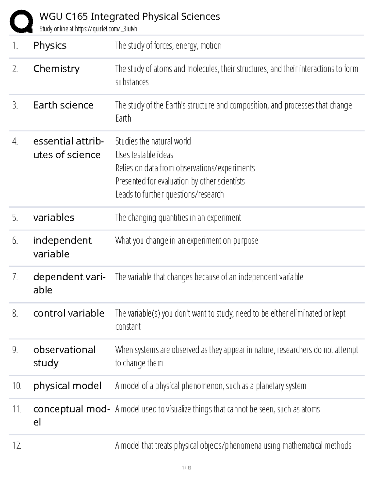 WGU C165 Integrated Physical Sciences Comprehensive Study Guide - Studocu