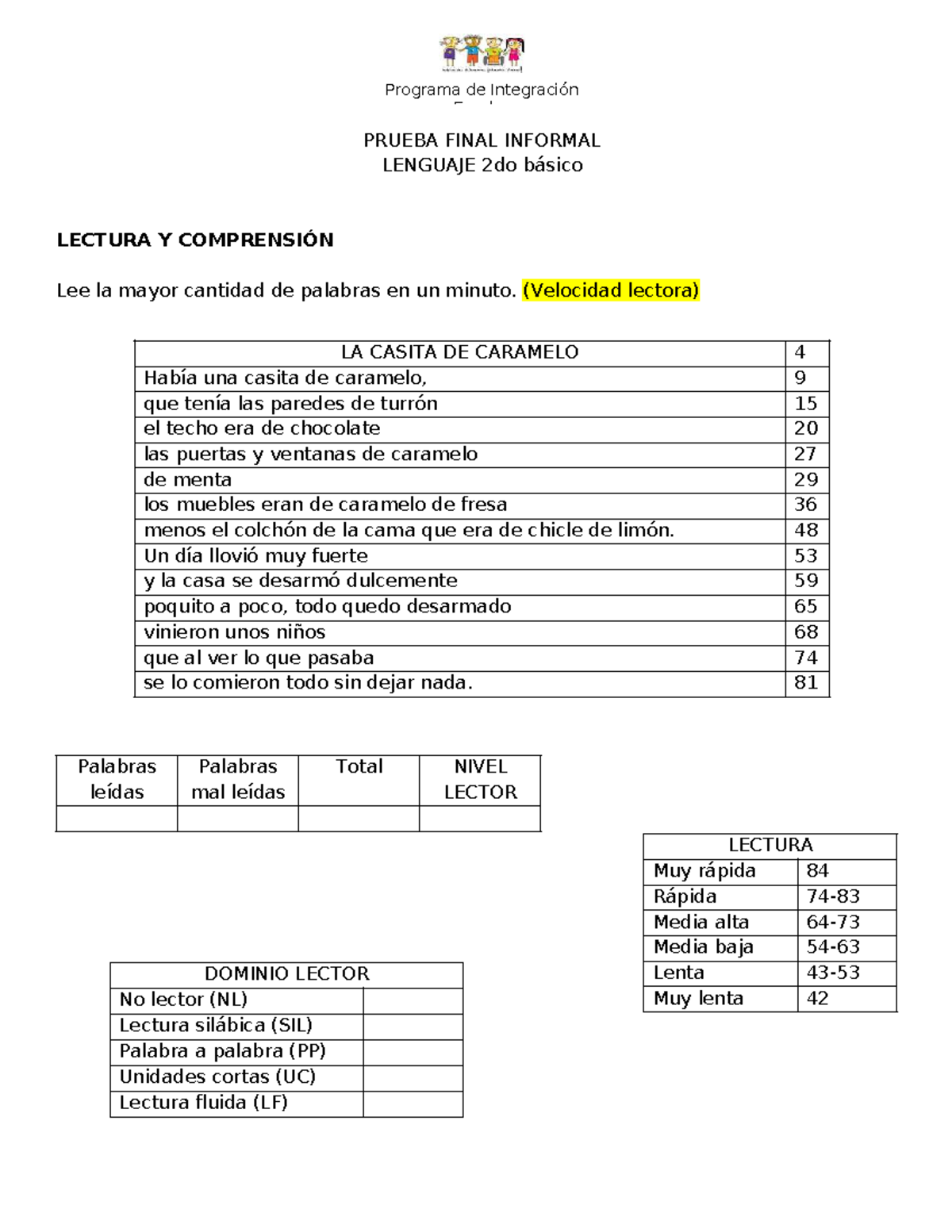 Prueba Final Lenguaje 2do Básico: Comprensión Lectora y Gramática - Studocu