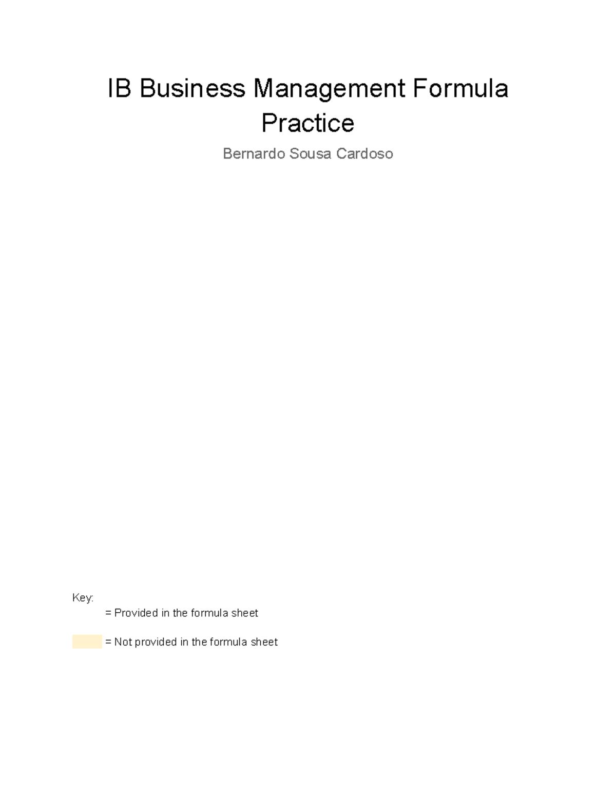 IB Business Management 859112010 Unit 3 Formula Practice Guide - Studocu