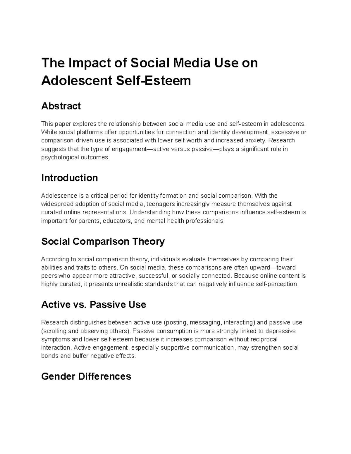 The Impact of Social Media on Adolescent Self-Esteem: A Study - Studocu