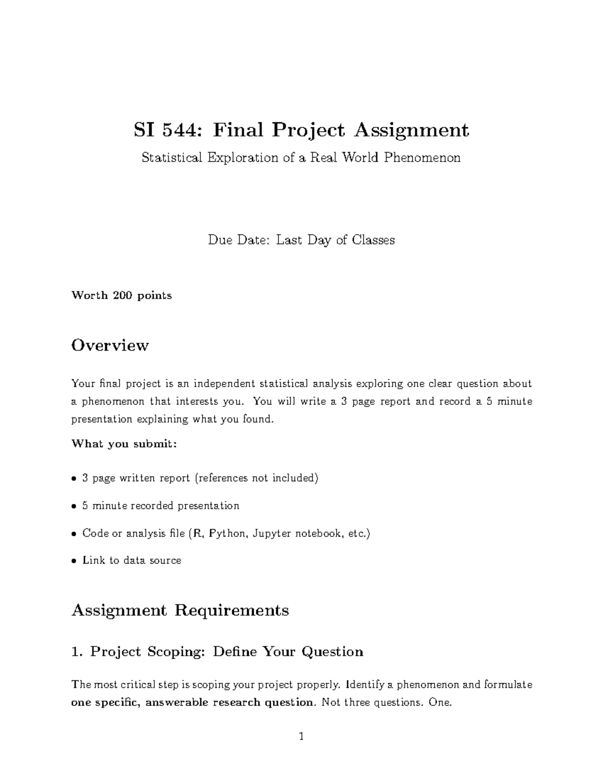 SI 544: Final Project Assignment - Statistical Analysis Guide - Studocu