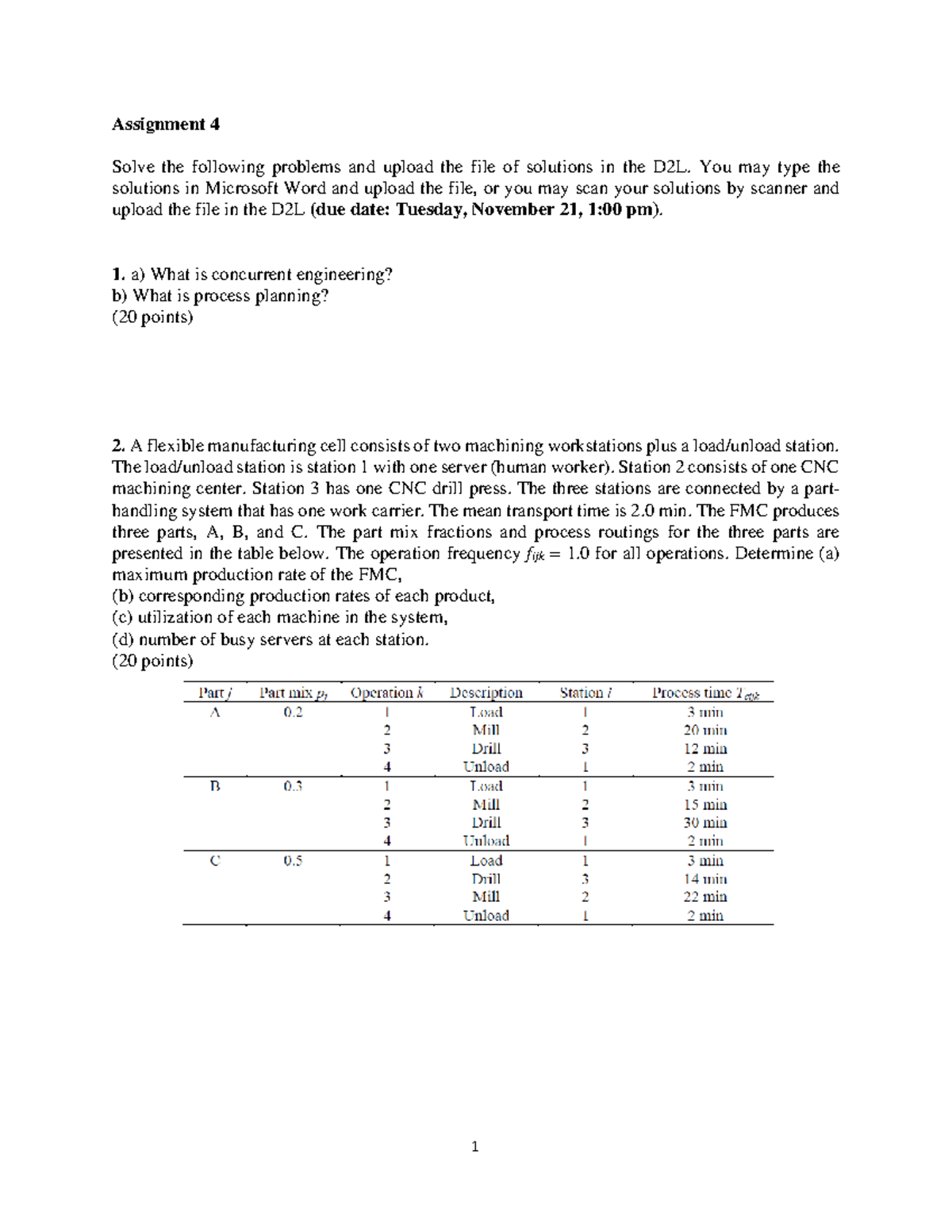 ENGR 304 Assignment 4: Flexible Manufacturing Systems Problems - Studocu