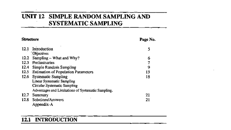 Unit 12 - Sample Surveys: Simple Random & Systematic Sampling Methods ...
