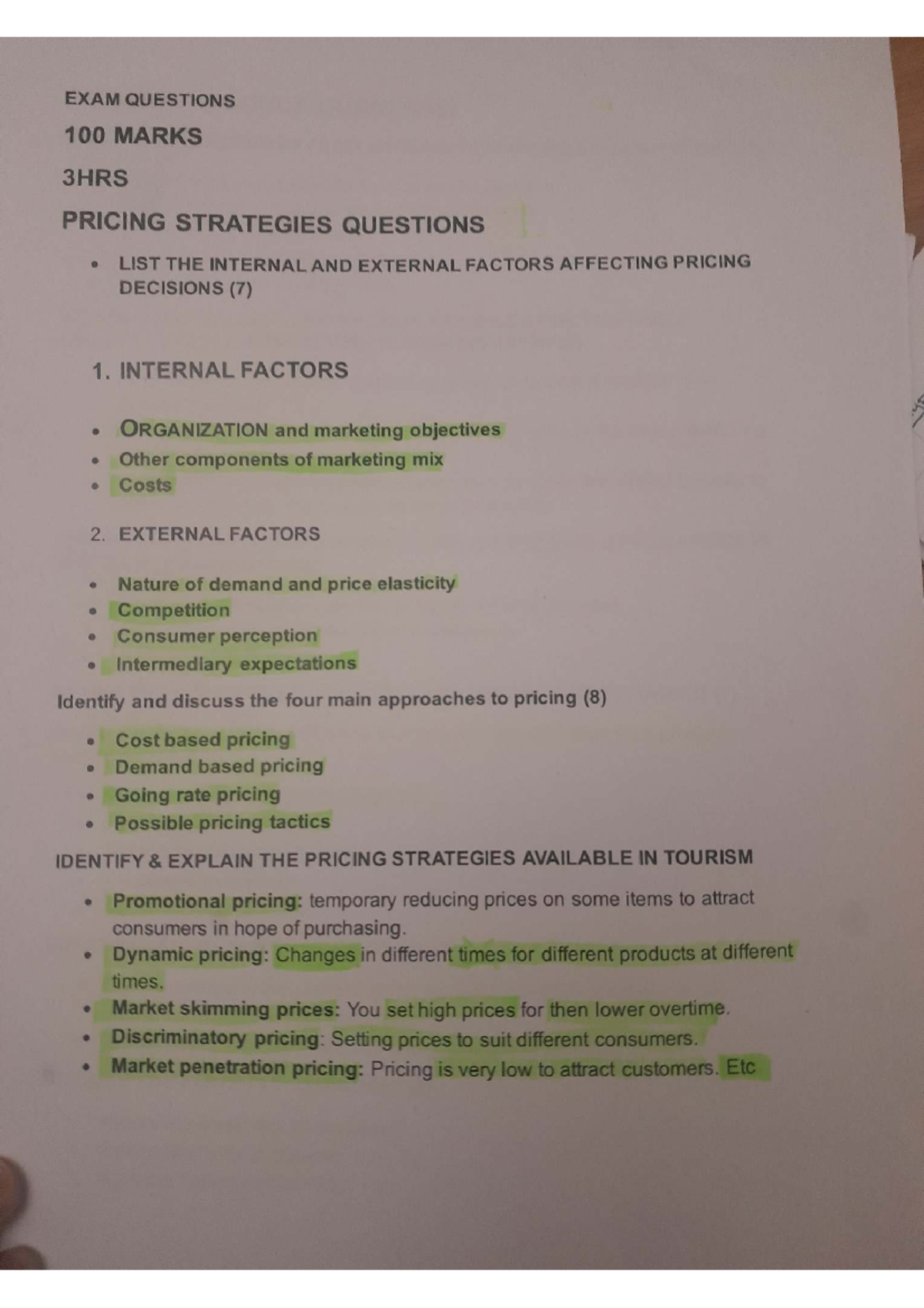 TOT 101: Final Exam Notes on Pricing Strategies and Marketing Concepts ...