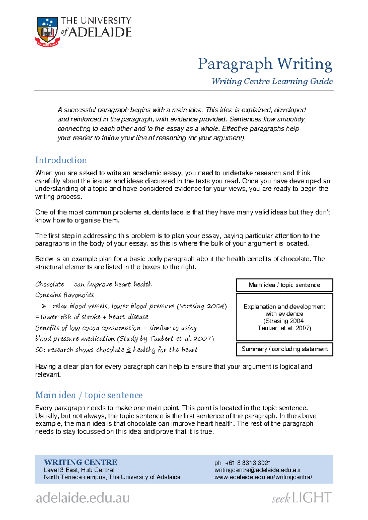 Learningguide-paragraphwriting - WRITING CENTRE Level 3 East, Hub ...