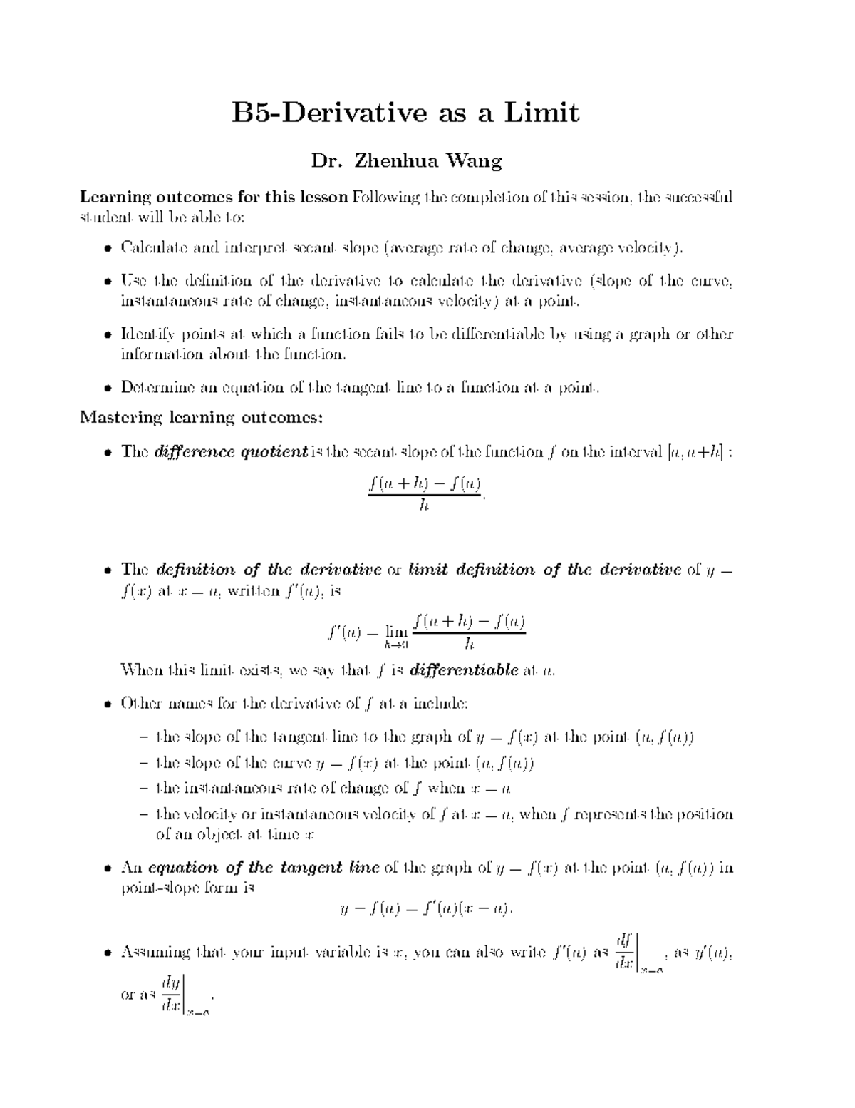 B5 Derivative - explanations and examples - B 5 - Derivative as a Limit ...
