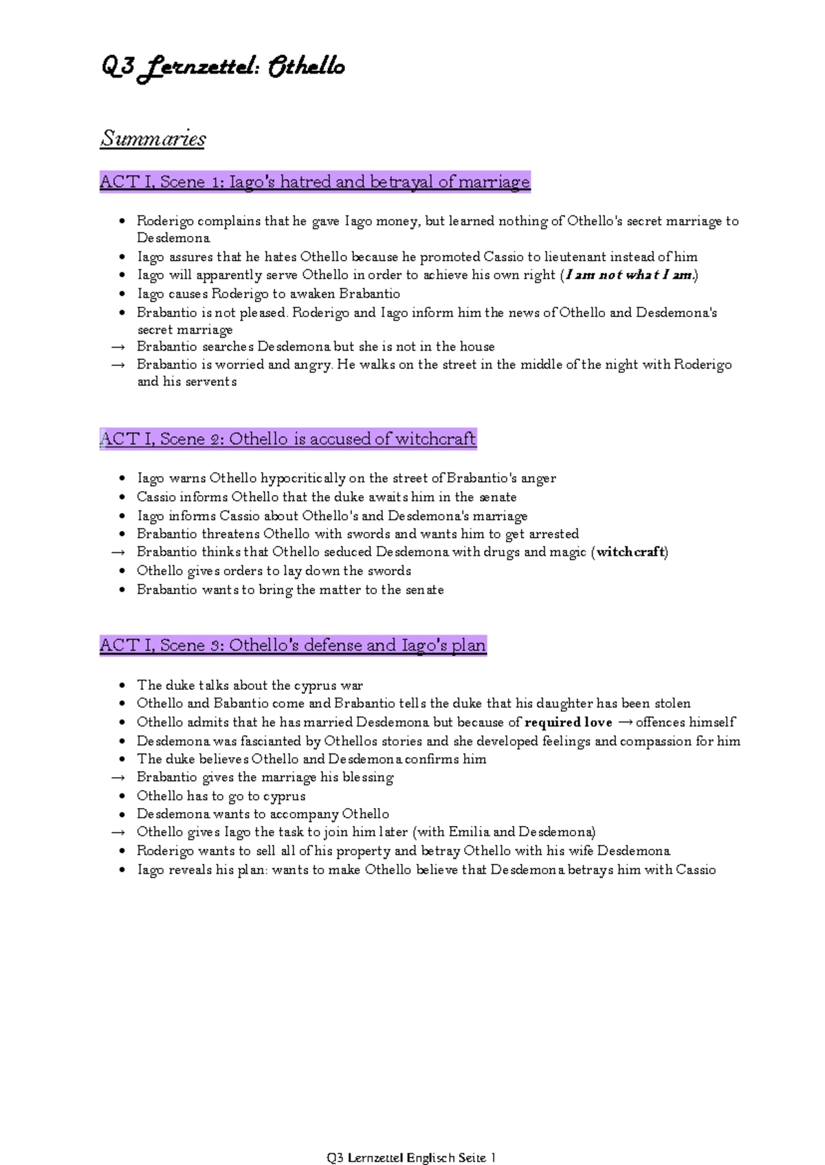 Othello Character Analysis & Study Guide for Grade 12 Literature - Studocu