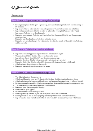 Othello Character Analysis & Study Guide for Grade 12 Literature - Studocu