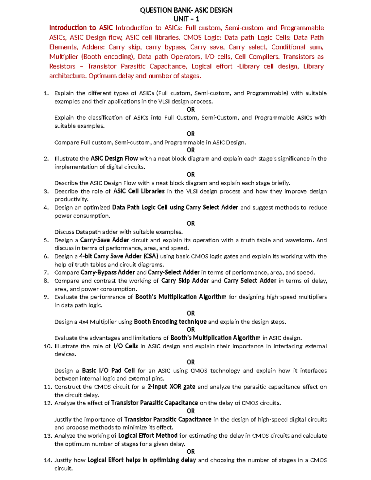 Question Bank for ASIC Design IA1: Key Concepts & Applications - Studocu
