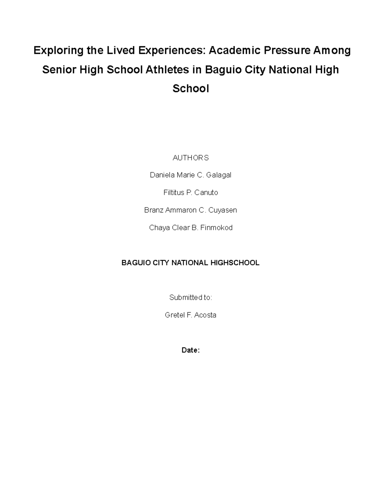 Exploring Academic Pressure: Experiences of BCNHS Senior Athletes - Studocu