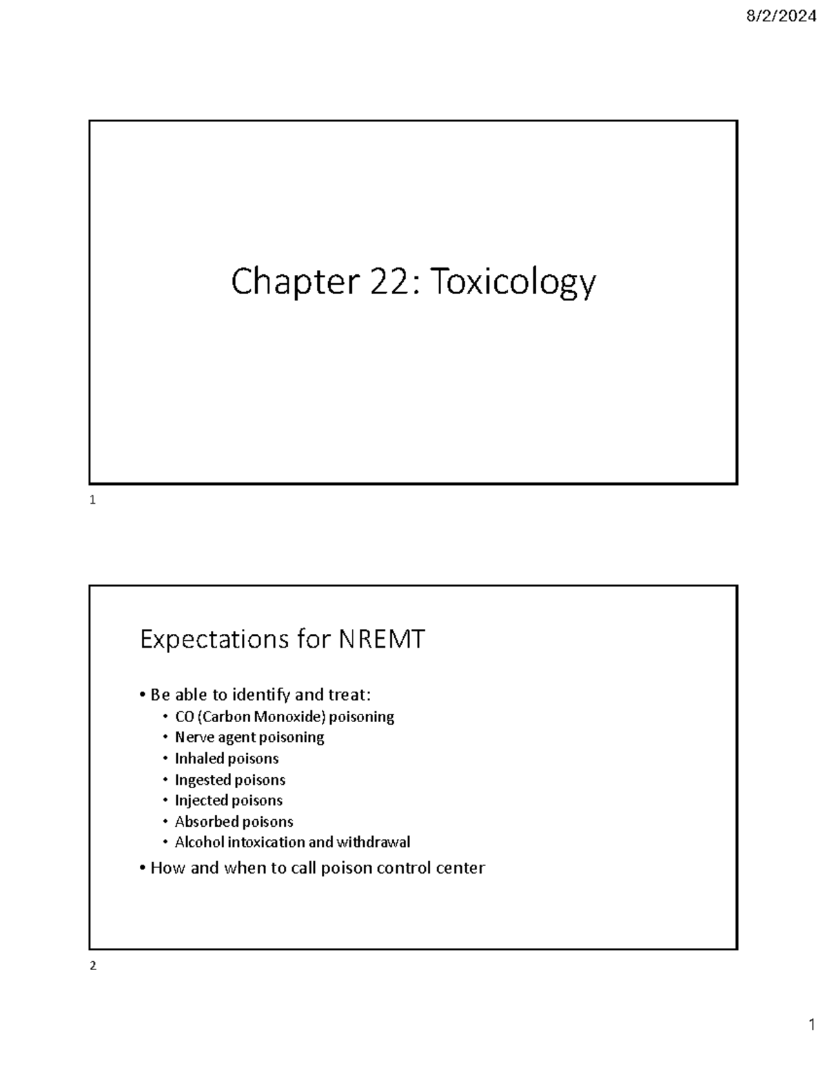 Toxicology Overview and Treatment Guidelines for NREMT Exam Prep - Studocu