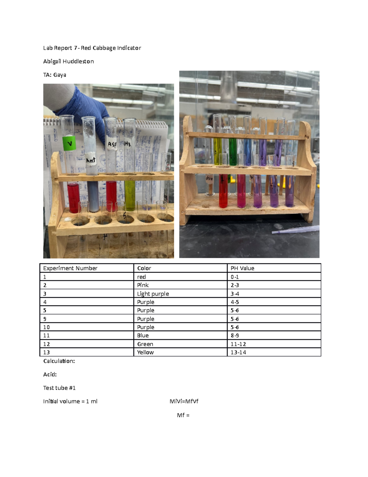 Lab Report 7: Red Cabbage Indicator Analysis for Gen Chem - Studocu