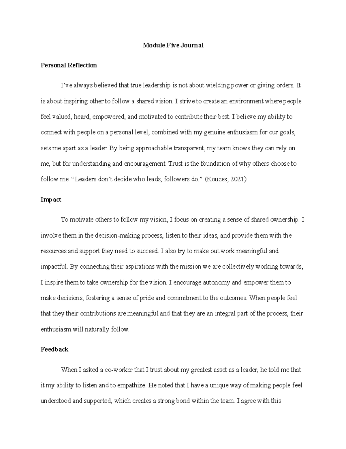 Module Five Journal - Module Five Journal Personal Reflection I’ve ...
