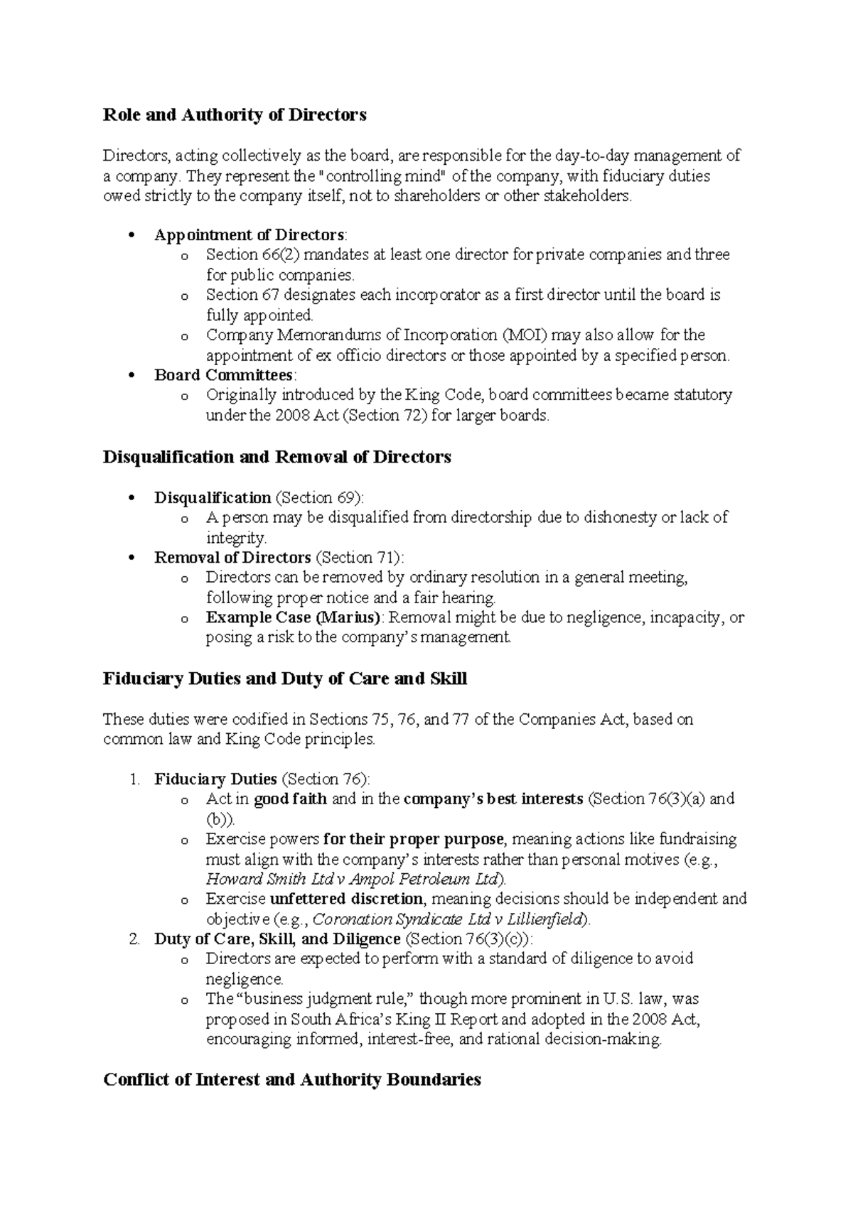 Directors' Notes and Key Insights in Corporate Law Summary - Studocu