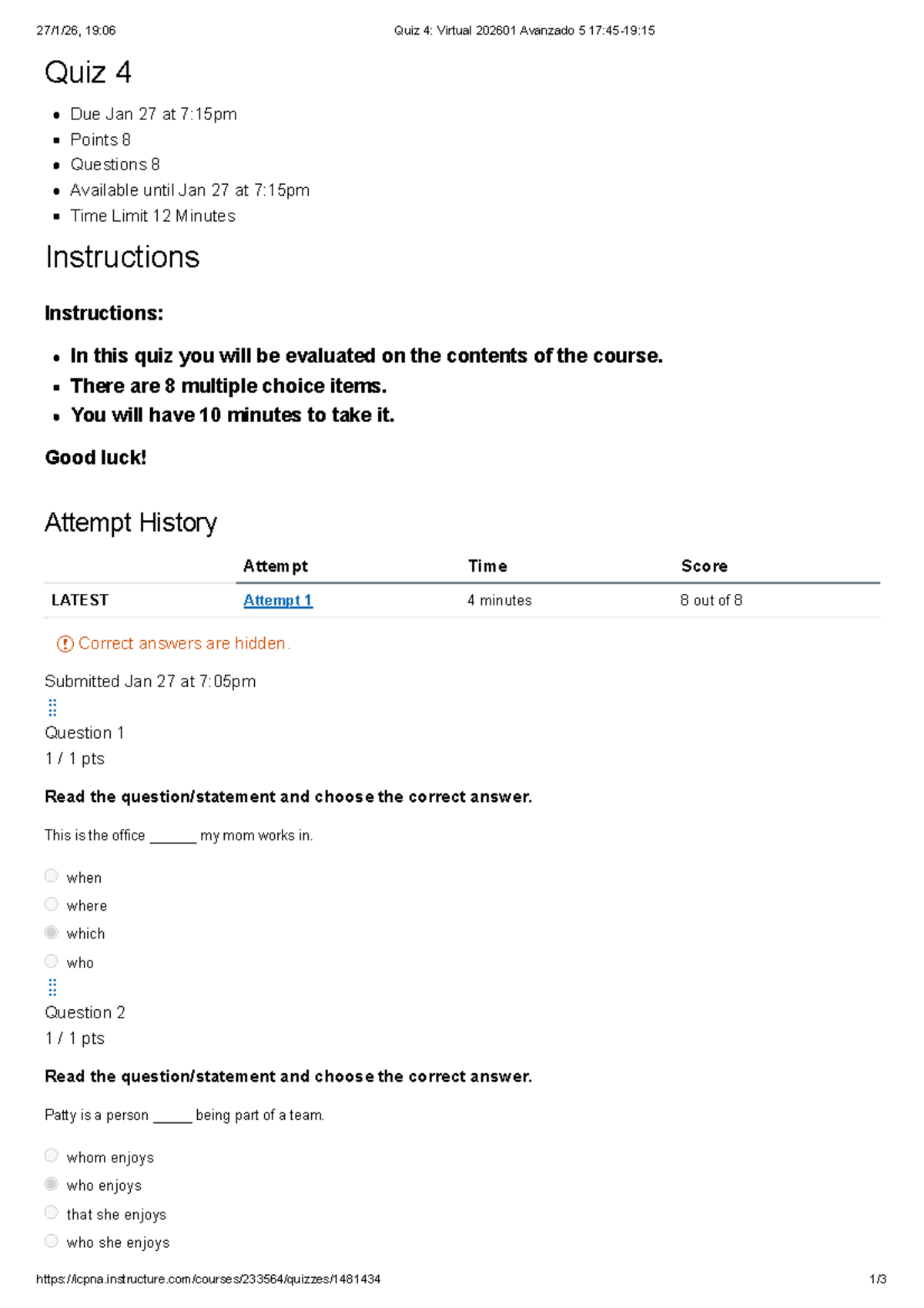 Quiz 4: Virtual 202601 Avanzado 5 - Instructions & Questions - Studocu