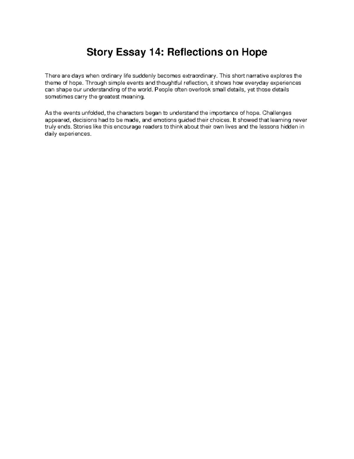 Essay Notes 014: Reflections on Hope and Hard Work - Studocu