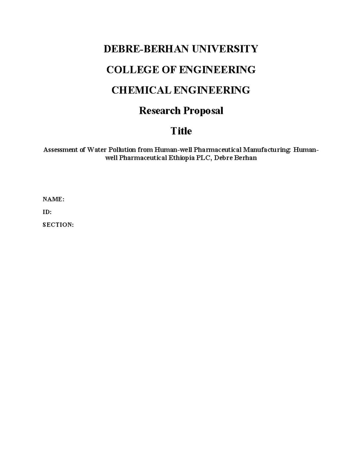 CHE 401 Research Proposal: Water Pollution from Humanwell PLC - Studocu