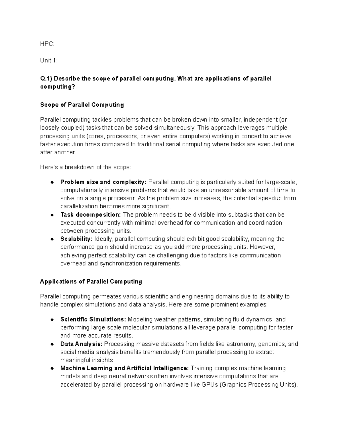 HPC Shikai - Good Notes - HPC: Unit 1: Q) Describe the scope of ...