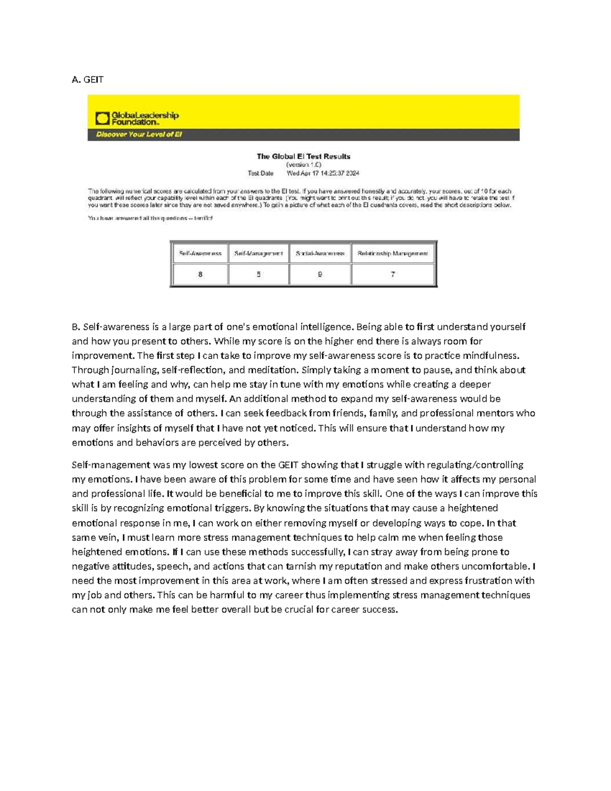 CHM1 Emotional Intelligence Self-Improvement Strategies Essay - Studocu