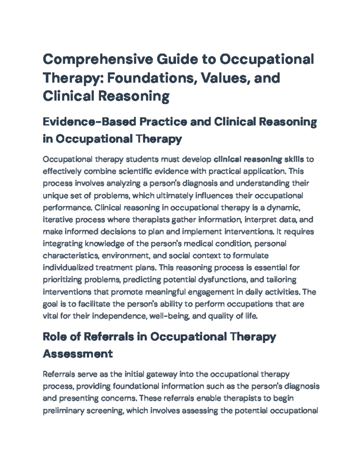 Comprehensive Overview of OT: Principles, Values & Clinical Reasoning ...