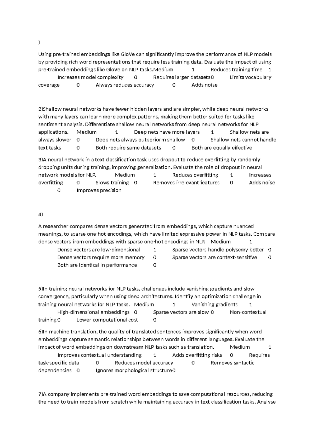 Unit-II MCQ: Evaluating NLP Techniques and Neural Network Architectures ...