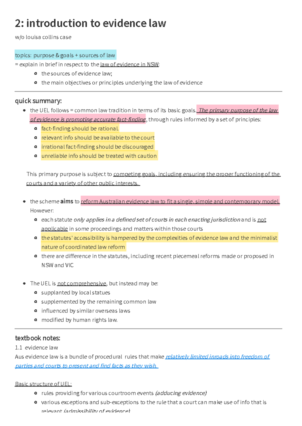 2: introduction to evidence law - textbook notes: 1 evidence law Aus ...