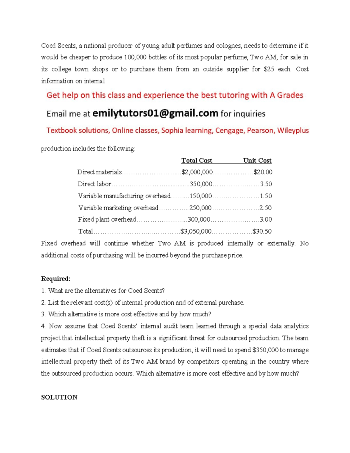 Cost Analysis for Coed Scents: Two AM Production vs. Purchase - Studocu
