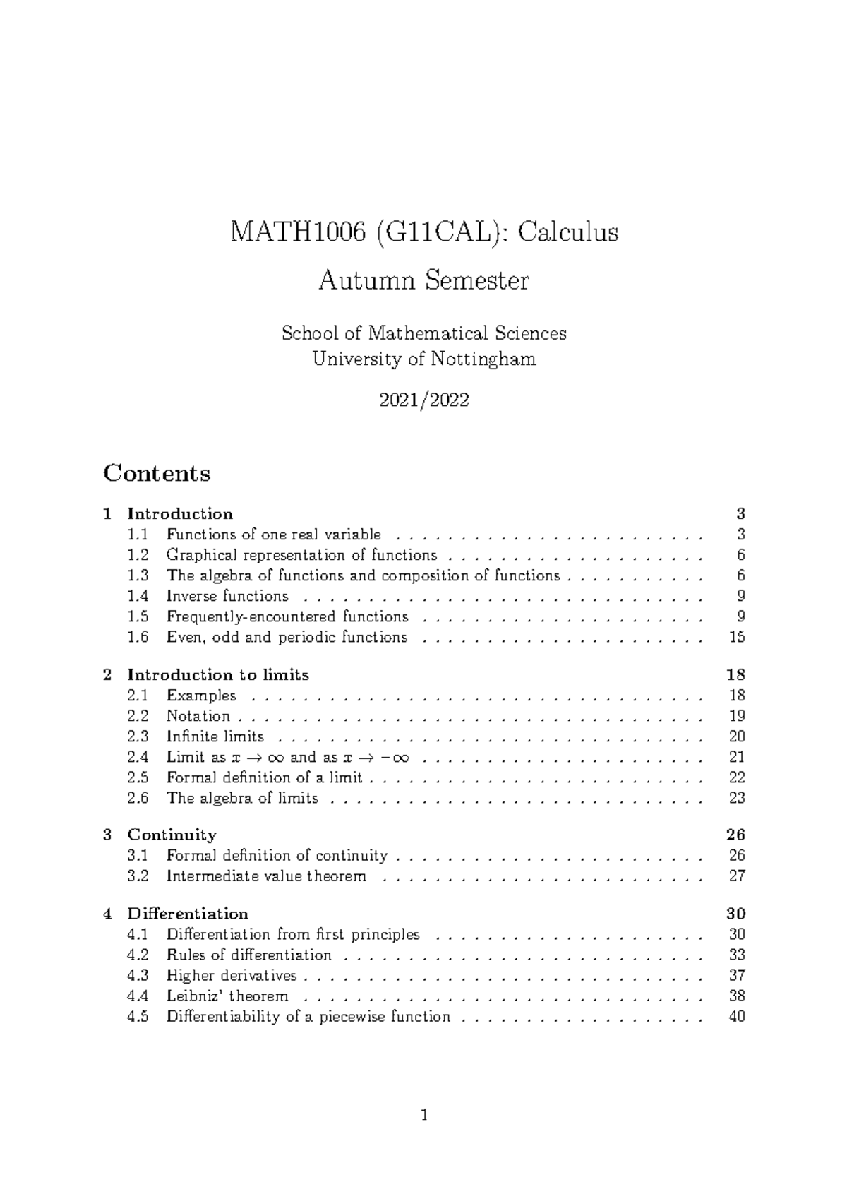 Calculus - Autumn Semester Notes - MATH1006 (G11CAL): Calculus Autumn ...