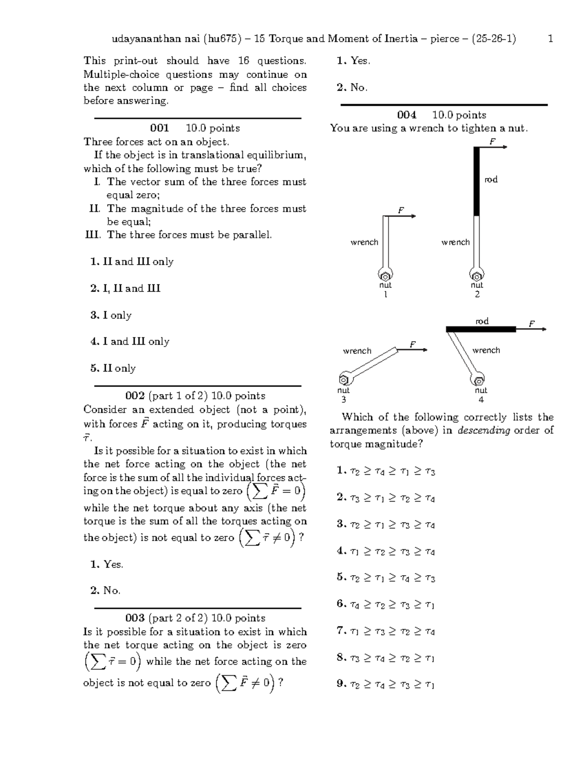 15 Torque and Moment of Inertia Problems (HU675) - Studocu