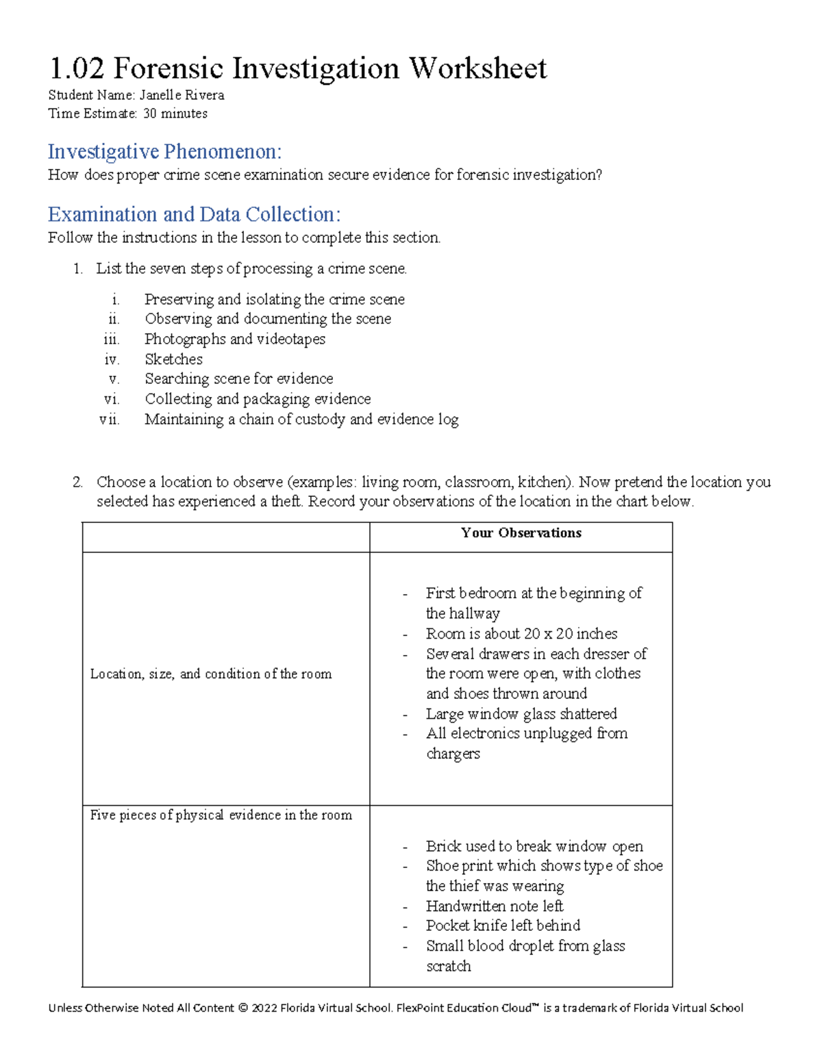 1.02 Forensic Investigation Worksheet: Steps & Observations Guide - Studocu