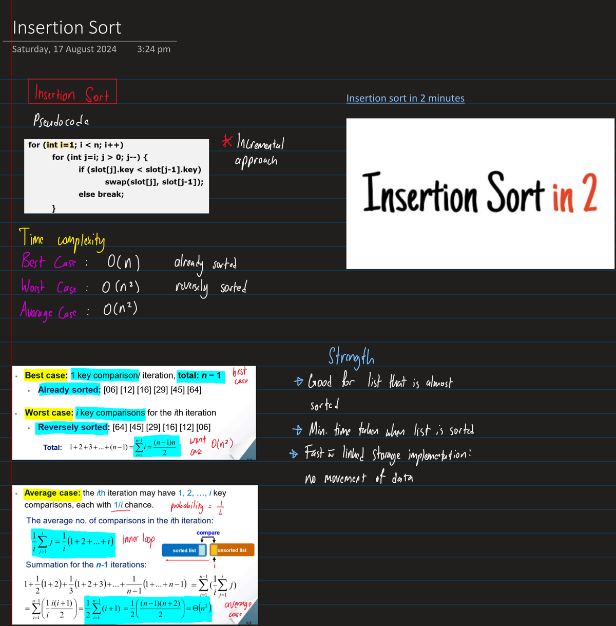 Insertion Sort Summary Algorithm Design And Analysis Insertion Sort