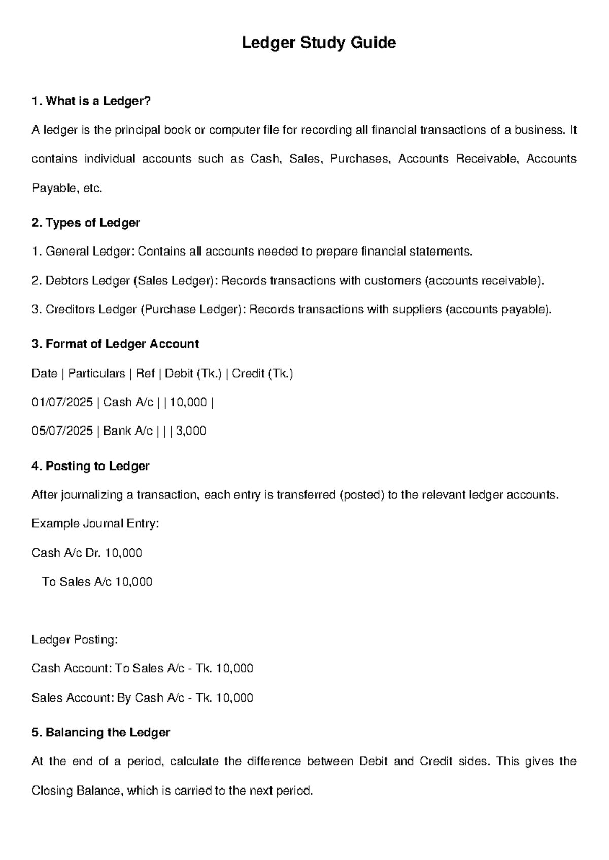 Ledger Study Guide: Understanding Financial Transactions and Accounts ...