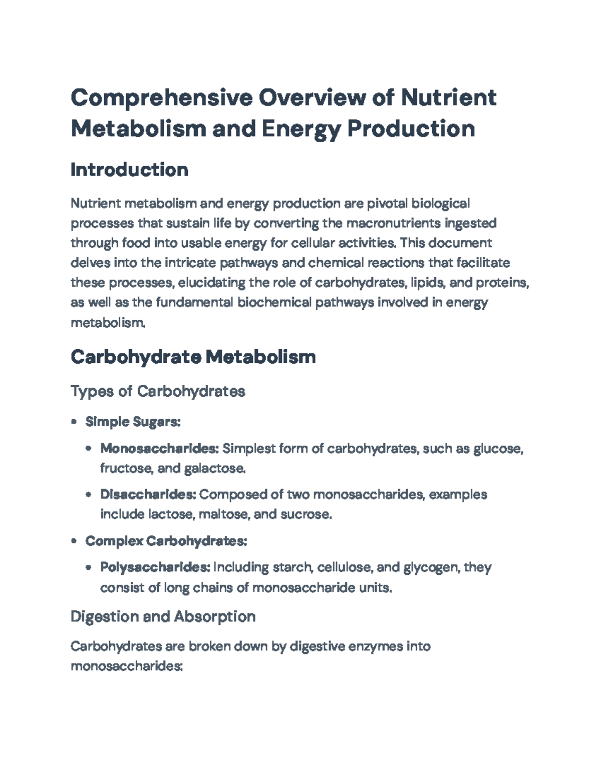 Nutrient Metabolism & Energy Production: A Comprehensive Overview ...