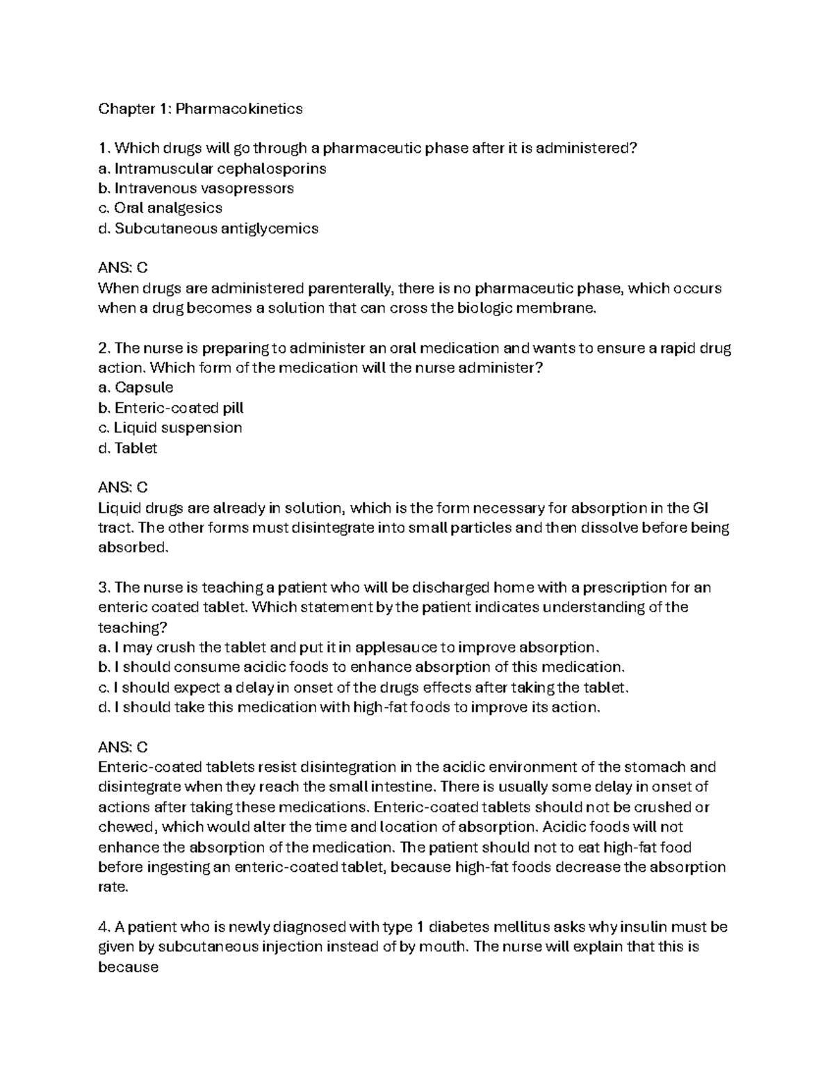 Lippincott Chpt 1: Pharmacokinetics Test Bank - Studocu