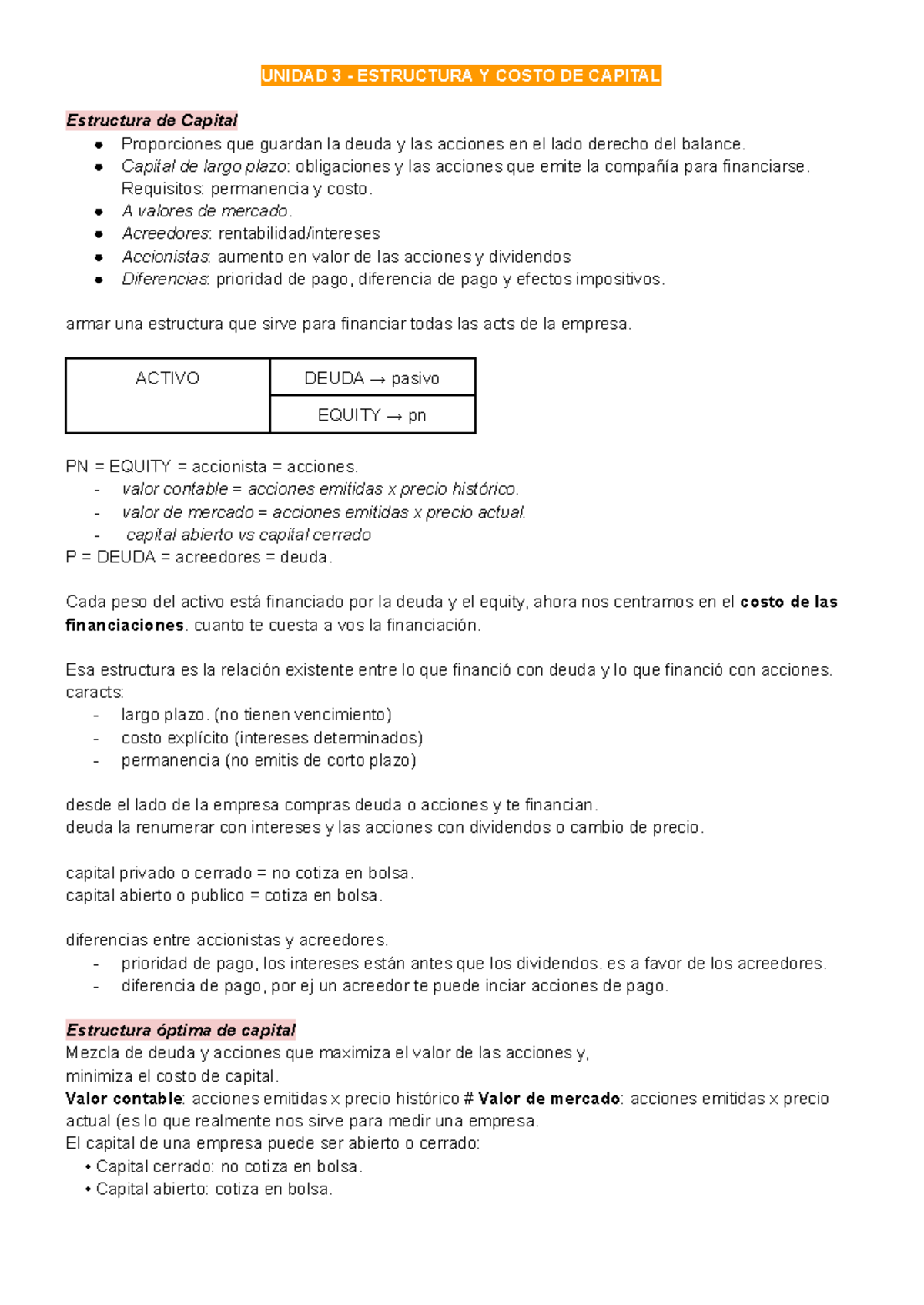 Finanzas Operativas: Estructura y Costo de Capital (Unidad 3) - Studocu