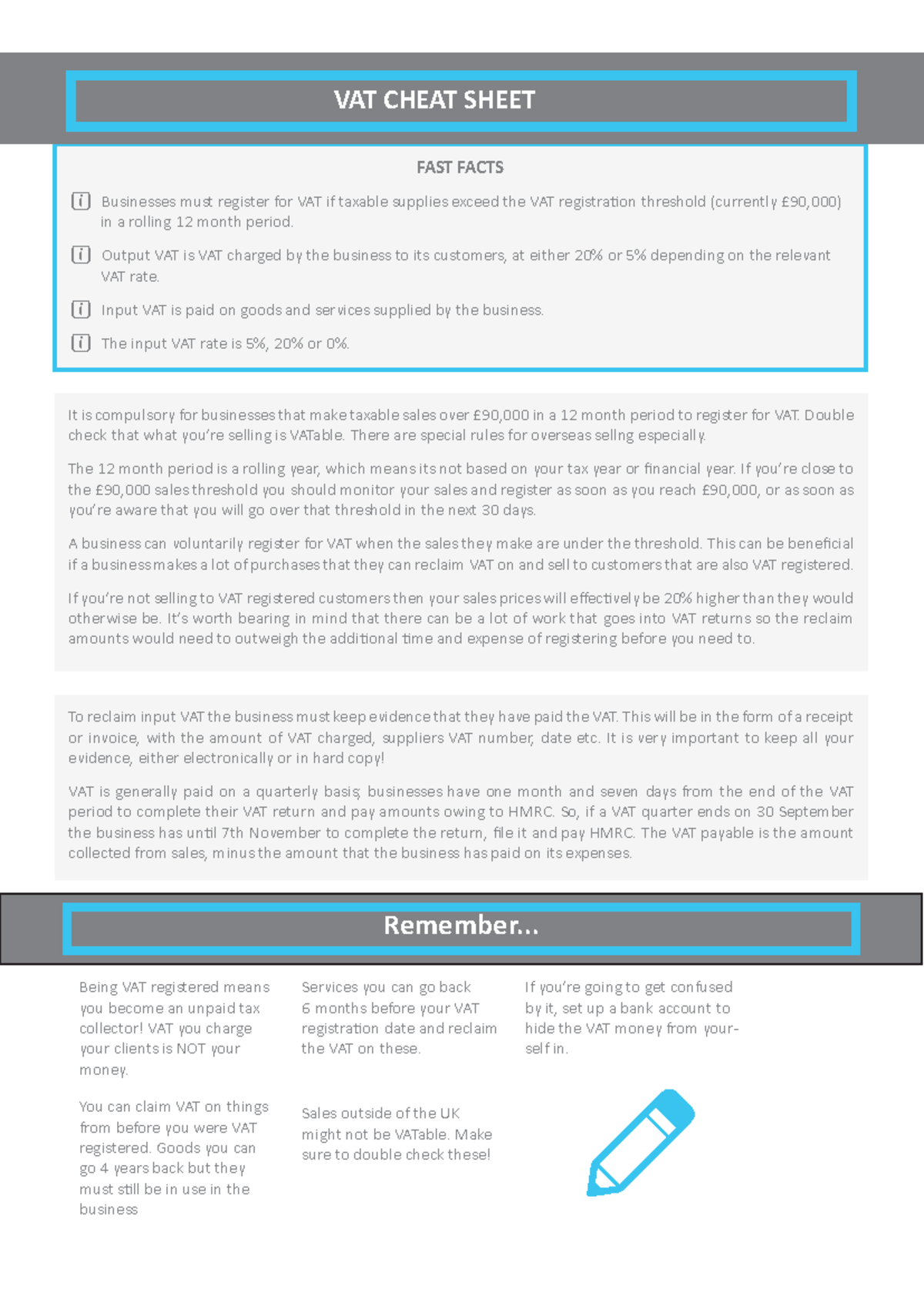 VAT-Cheat-sheet - Vhjj - FAST FACTS ℹ Businesses must register for VAT ...