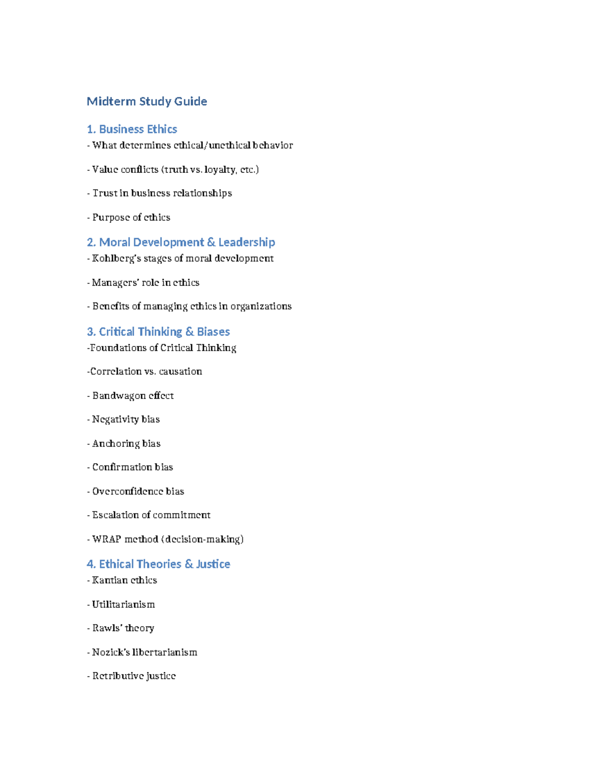 Midterm Study Guide: Business Ethics & Critical Thinking (BUS 101) - Studocu