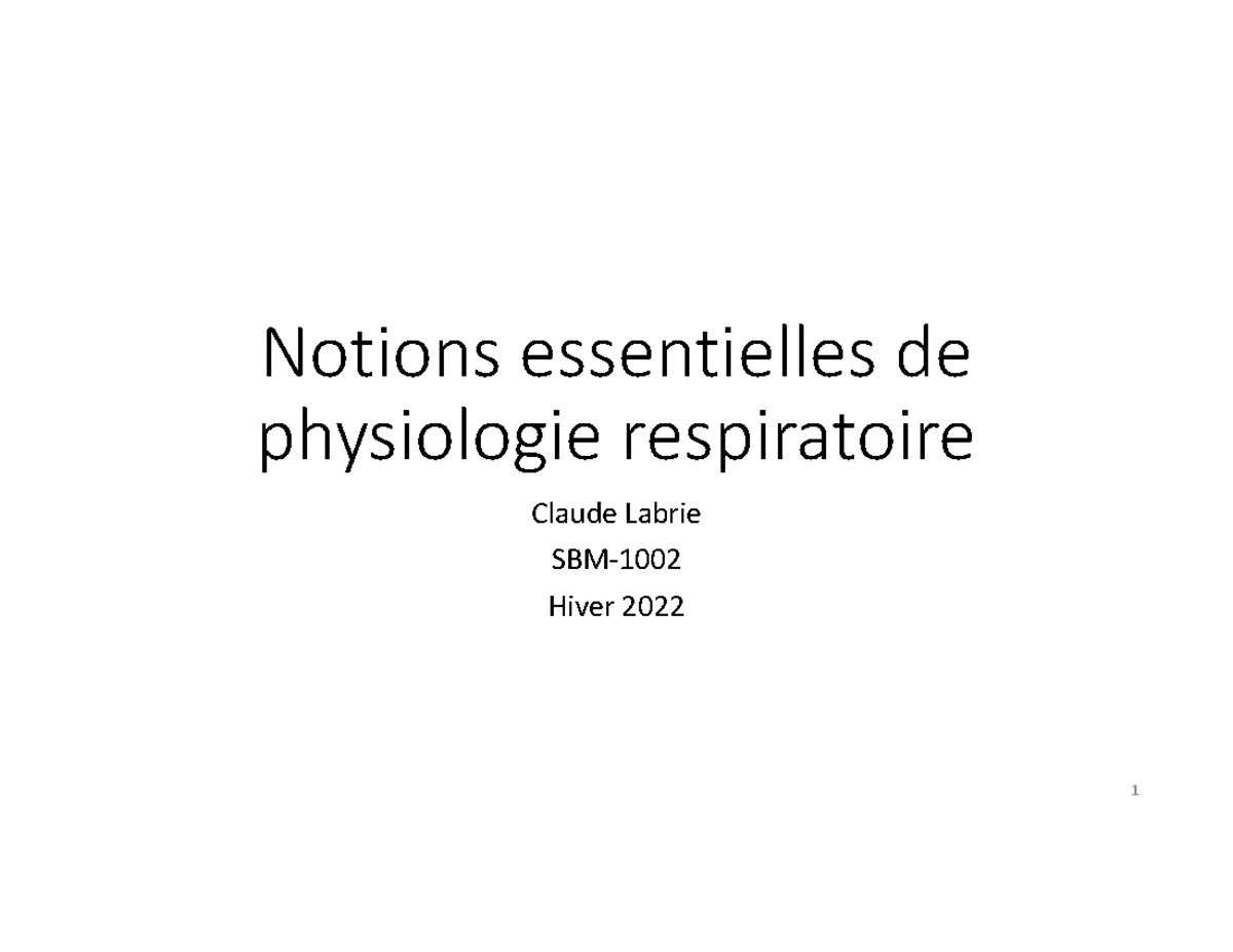 Physio Respiratoire Autonome - Notions essentielles de physiologie ...