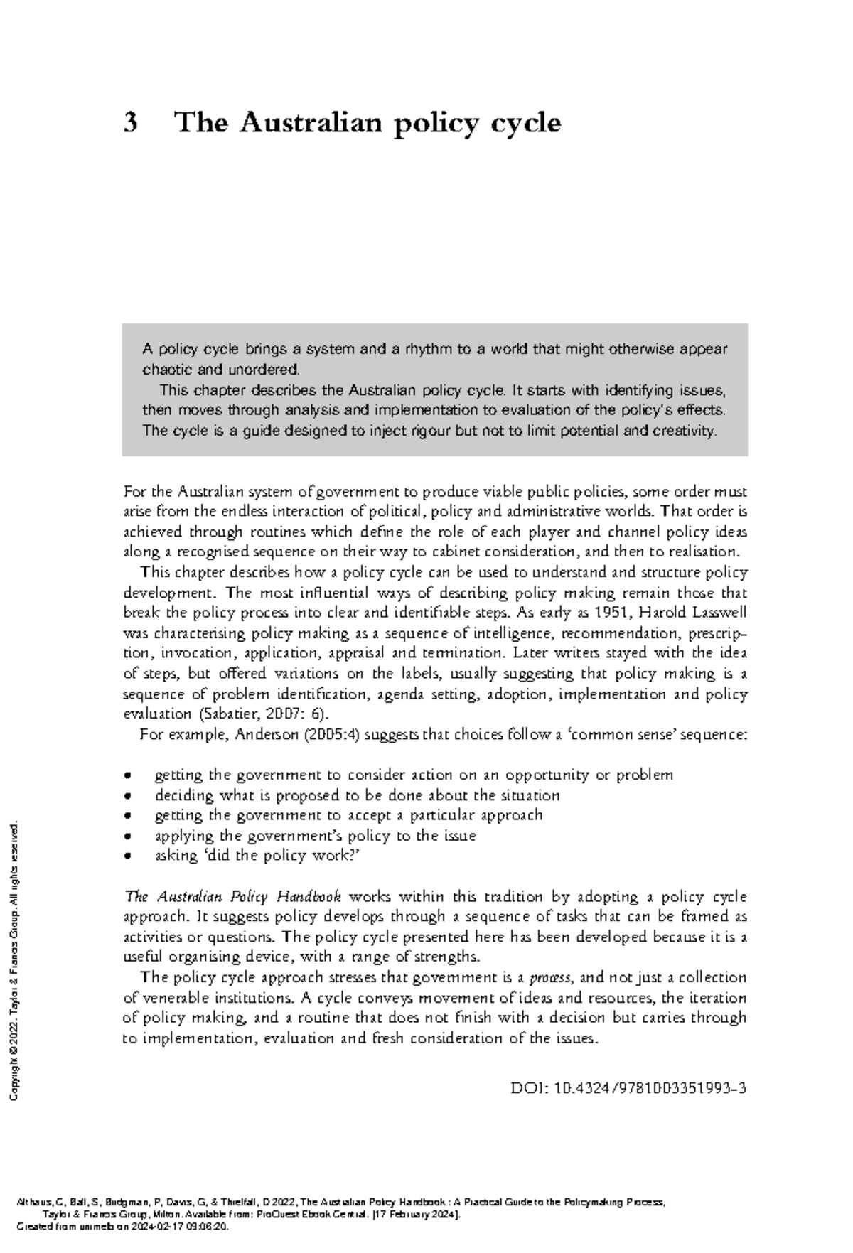 CH3 The Australian Policy Cycle: Structure and Process Insights - Studocu